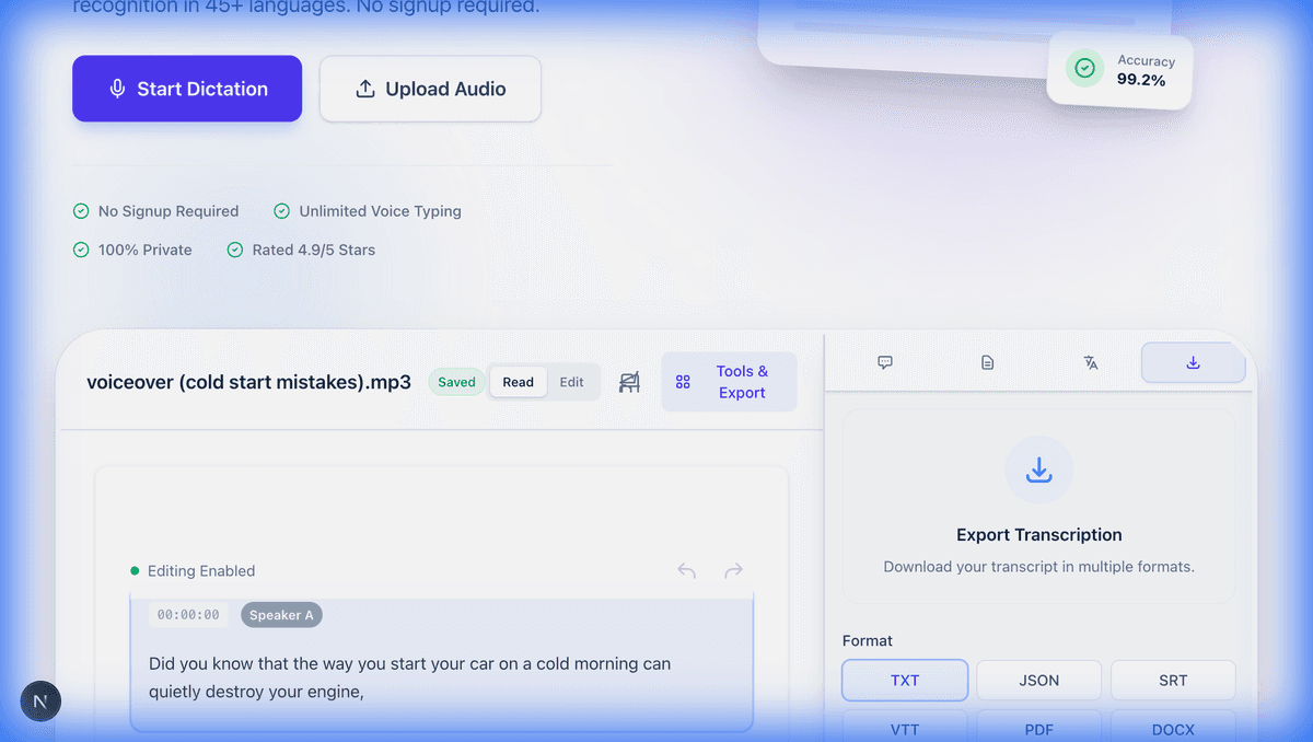 Speech to Text Free — AI Voice Typing & Transcription Online